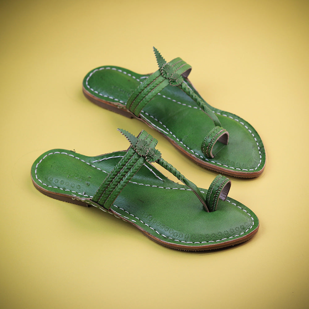 Women’s 3 Veni Wali Green Kolhapuri – Handmade Leather Sandal – Kalapuri
