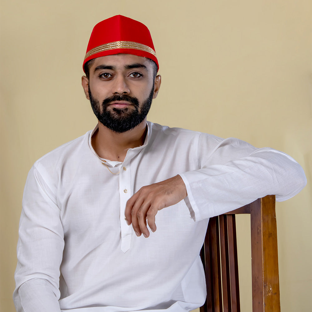 Maharashtrian Red Topi with Lace – Kalapuri