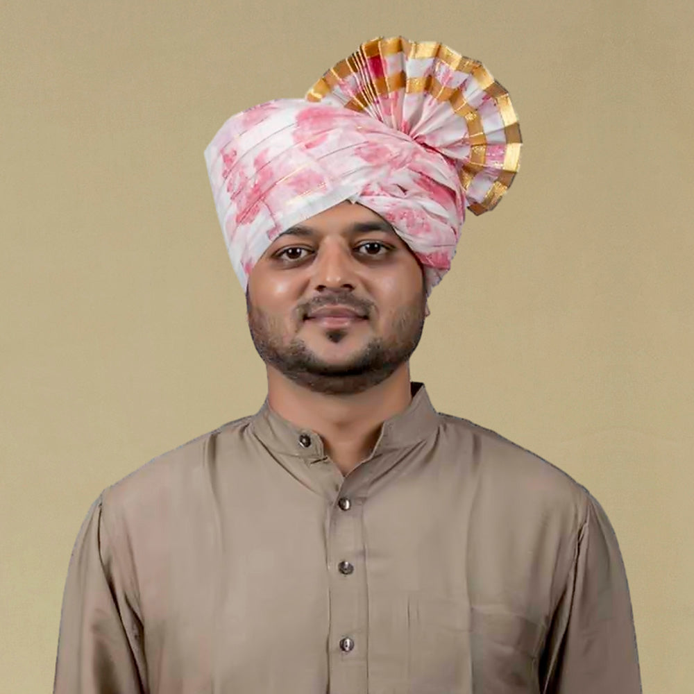 Readymade Pink Printed White Pheta – Kalapuri